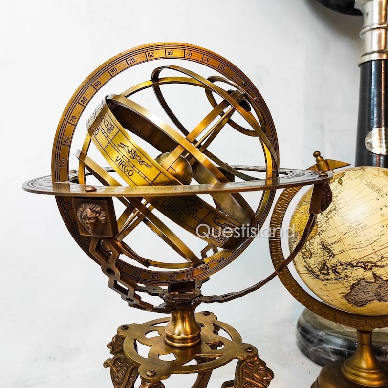 Handmade Brass Armillary Globe: 18" Celestial Sphere With Compass - Etsy