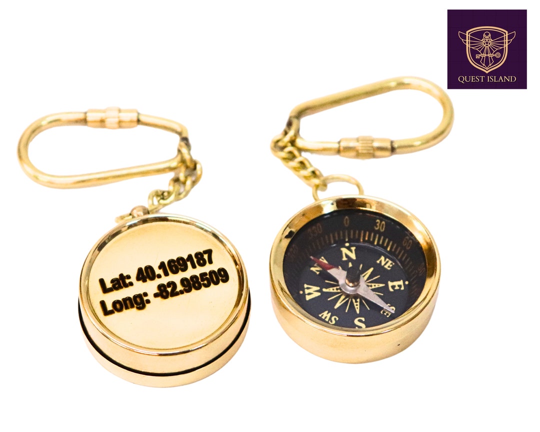 Engraved Brass Compass Keychain: Personalized Nautical Gift - Etsy