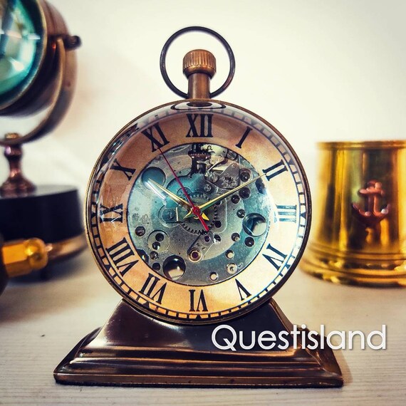 Desk Clock Vintage Mechanical Brass Table Desk Mini Clock | Etsy