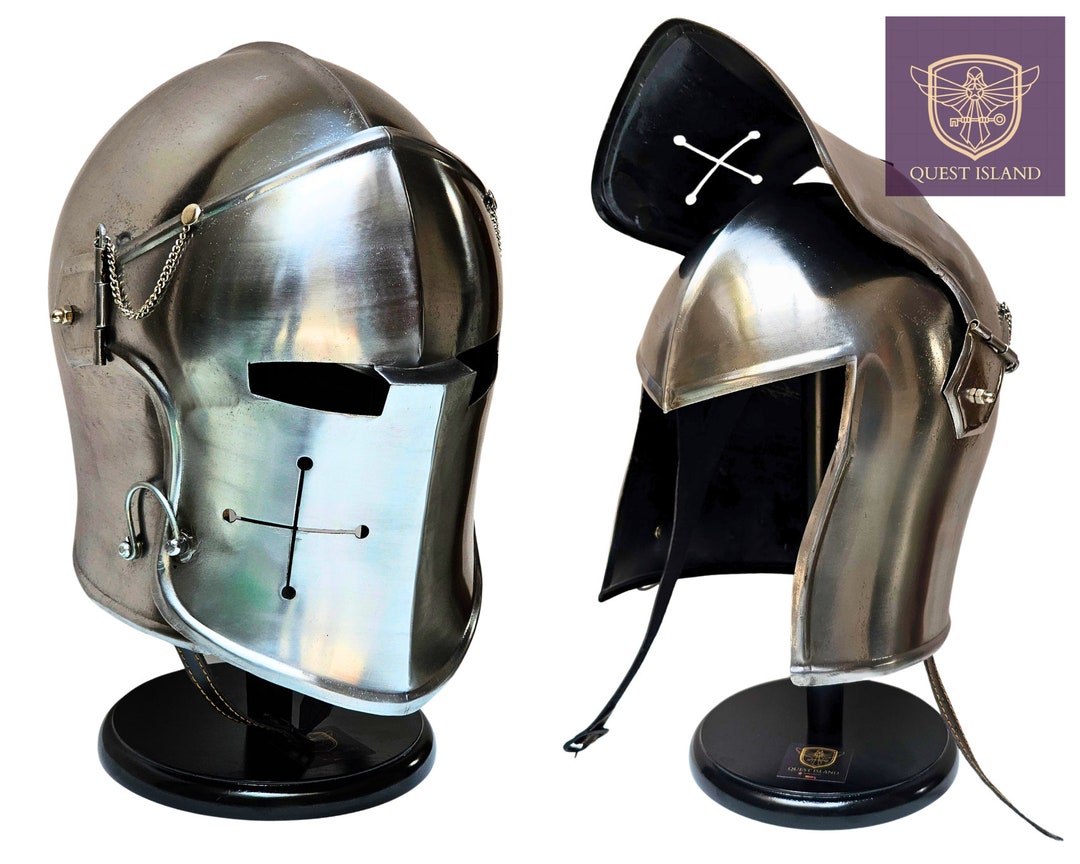 Polished Steel Barbute Helmet: Medieval Knight Role Play, With Stand - Etsy