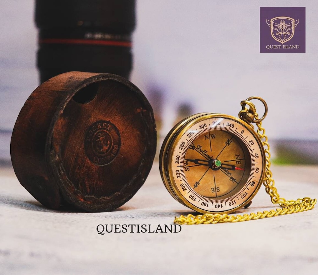 Compass Brass Direction Pocket Compass With Chain and Leather Cover ...