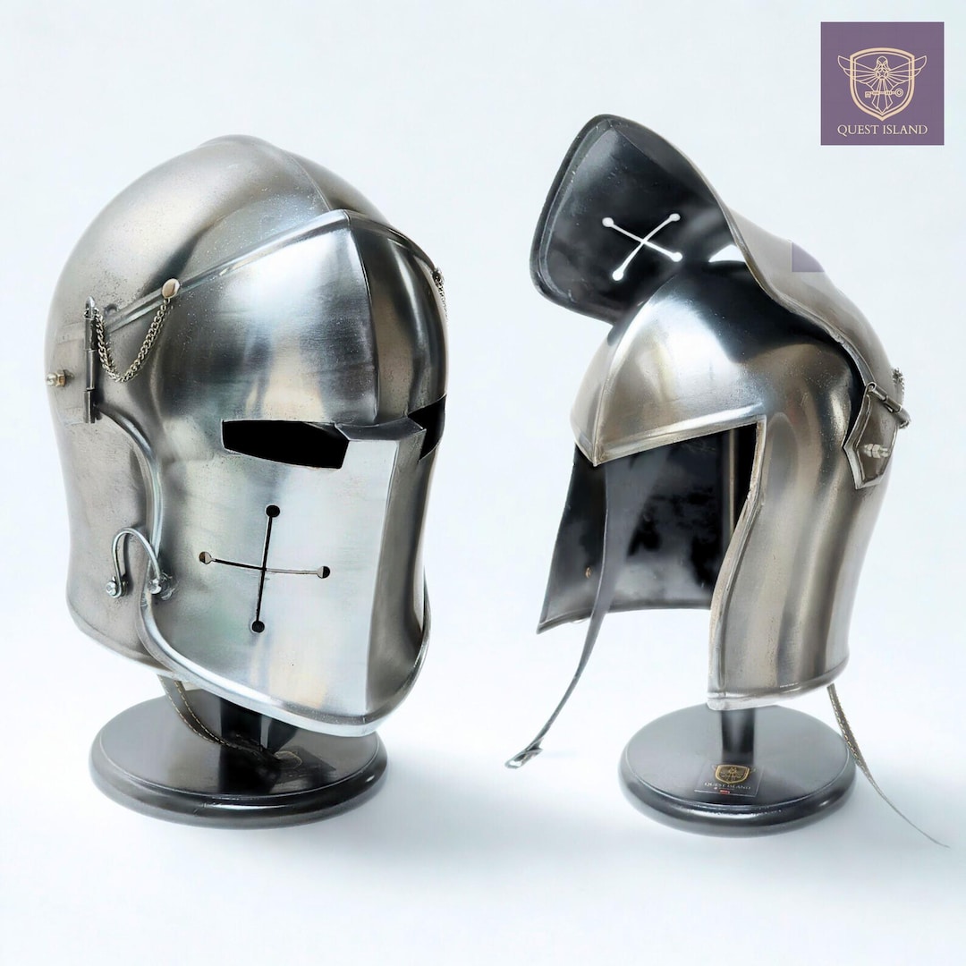 Polished Steel Barbute Helmet: Medieval Knight Role Play, With Stand - Etsy