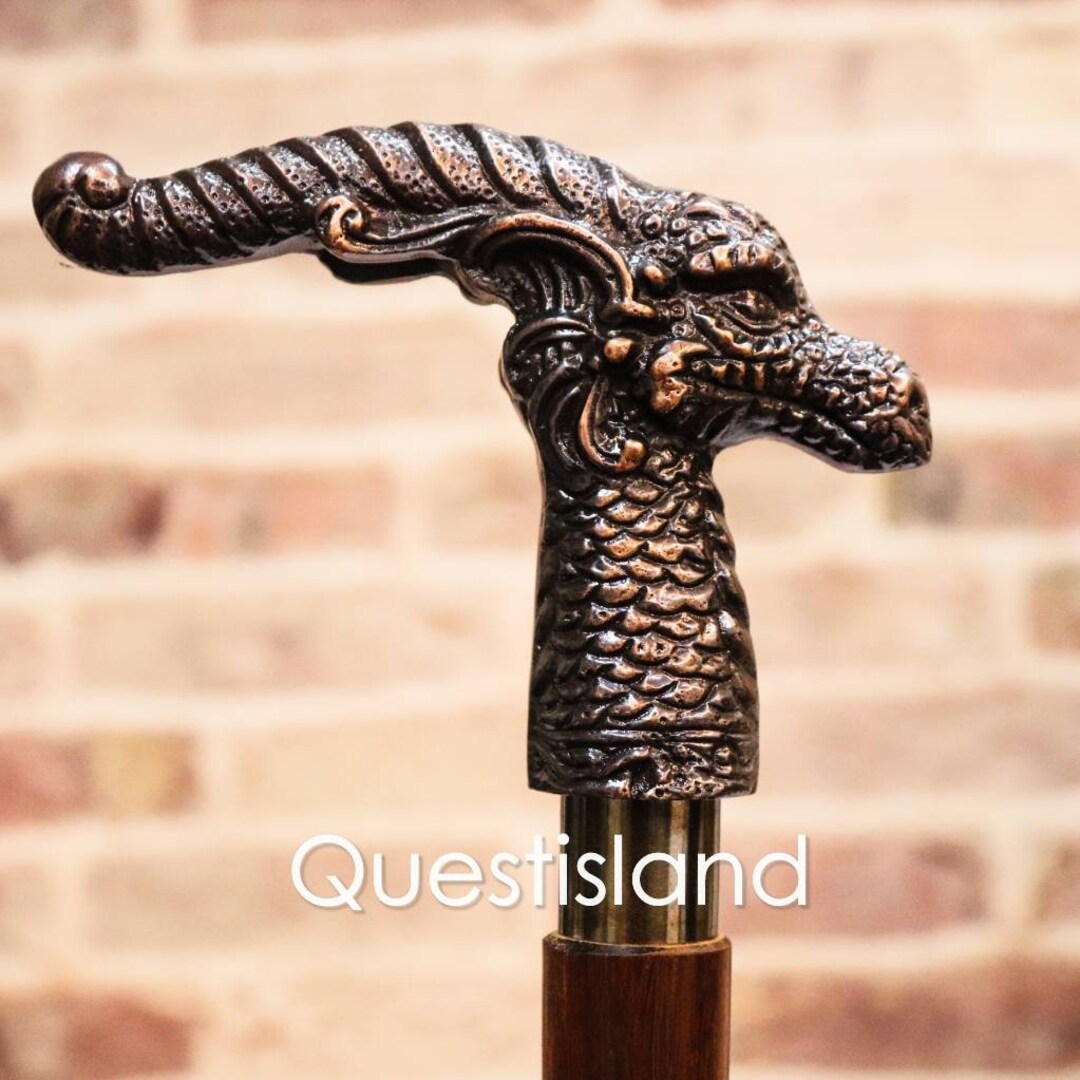 Dragon Handle Wooden Walking Stick: Victorian Foldable Cane - Etsy