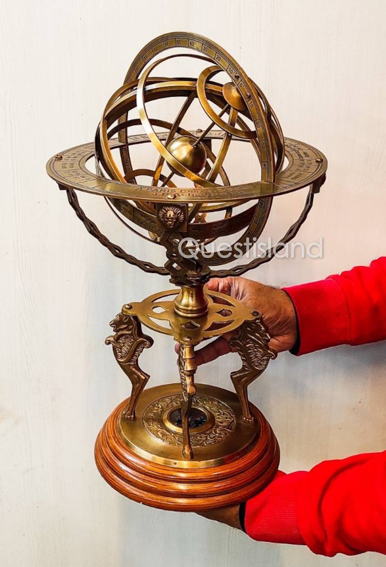 Handmade Brass Armillary Globe: 18" Celestial Sphere With Compass - Etsy