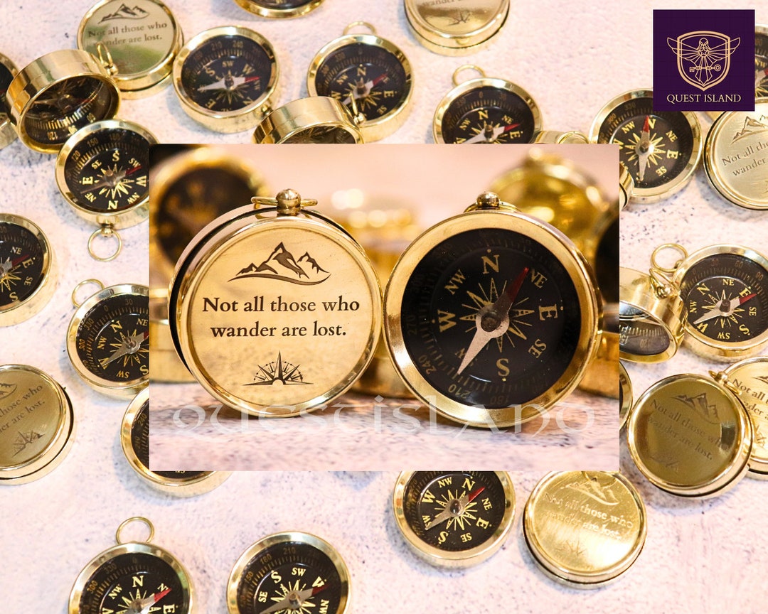 Wanderlust Brass Mini Compass With Inspirational Engravings Compass Lot ...