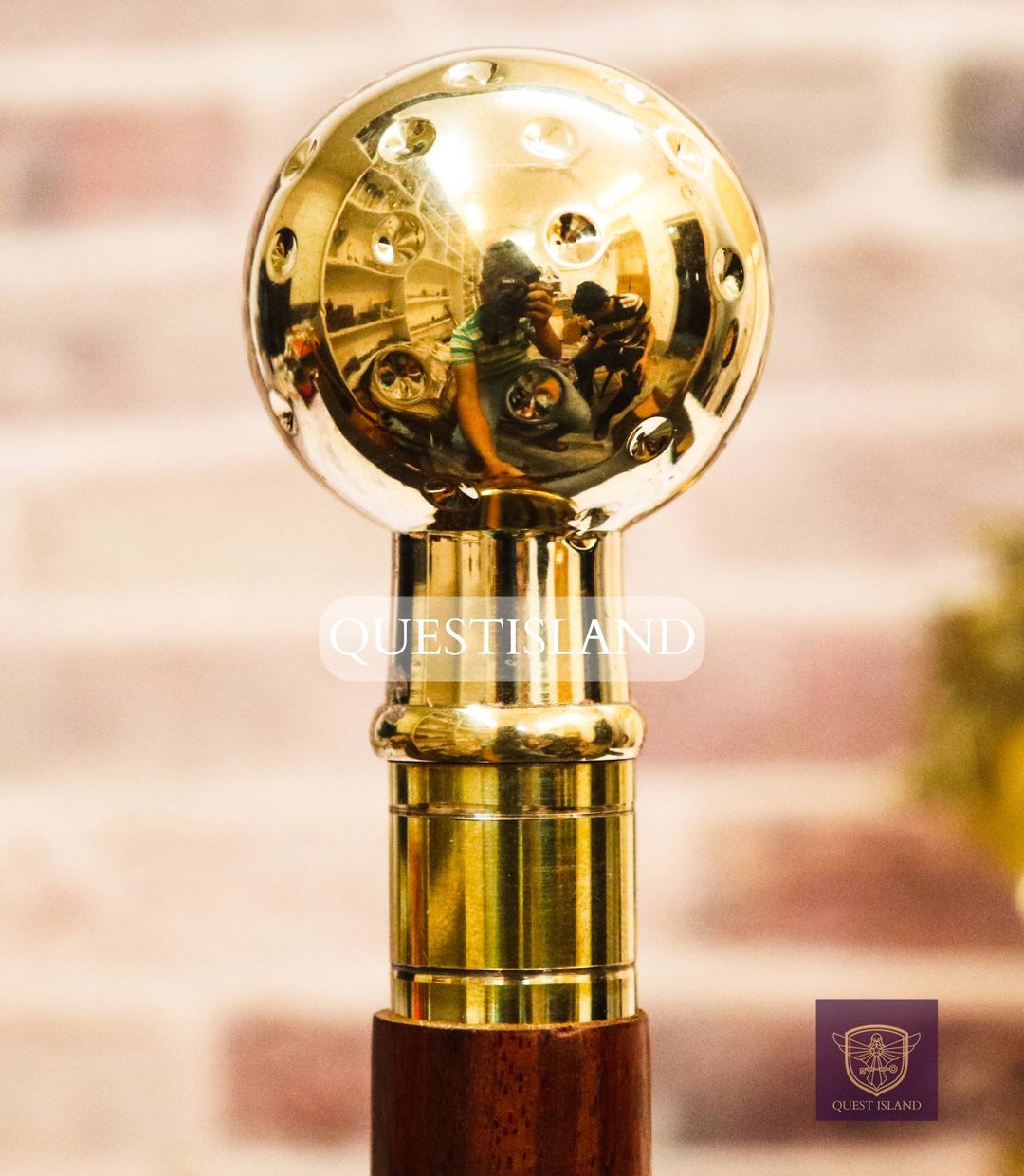 Walking Stick Ball Handle Brass Wooden Victorian Foldable Cane ...