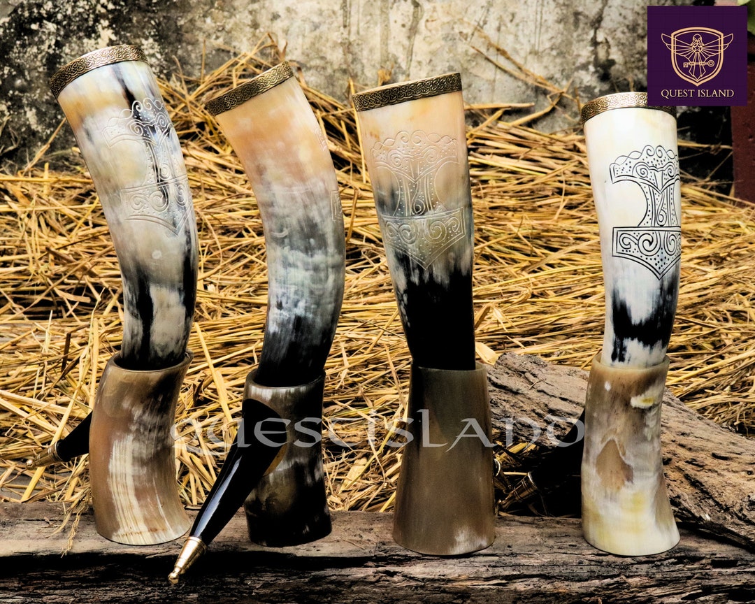 Viking Thor Hammer Mjölnir Drinking Horn With Stand Royal Cup Set ...