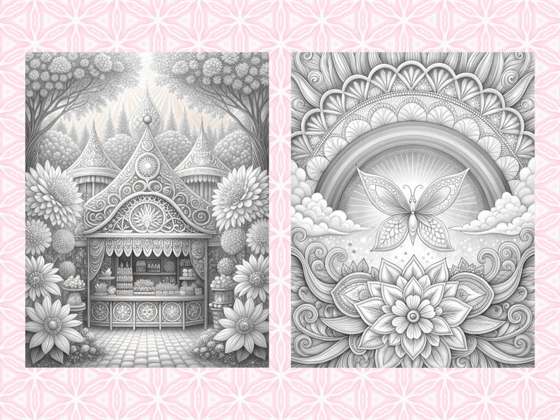 Fairycore Fantasy Grayscale Coloring Pages| Magical Fairy Art With ...
