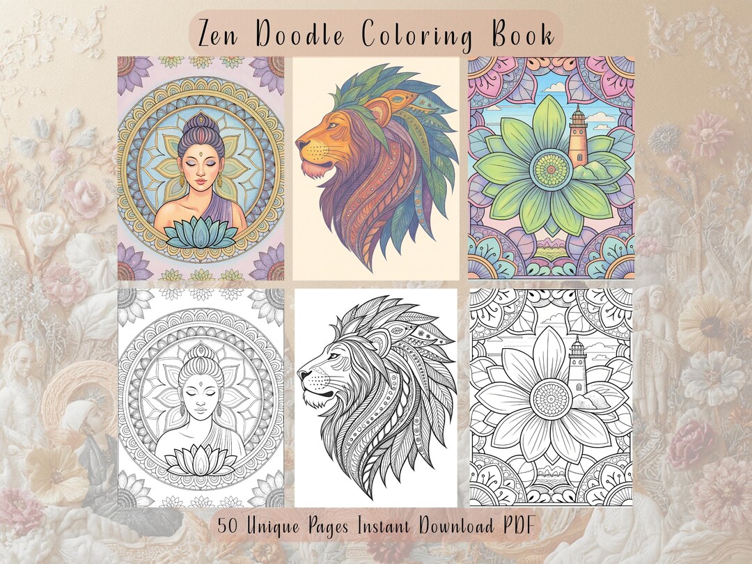 Zen Doodle Coloring Book: 50 Unique Designs for Adults & Teens Digital ...