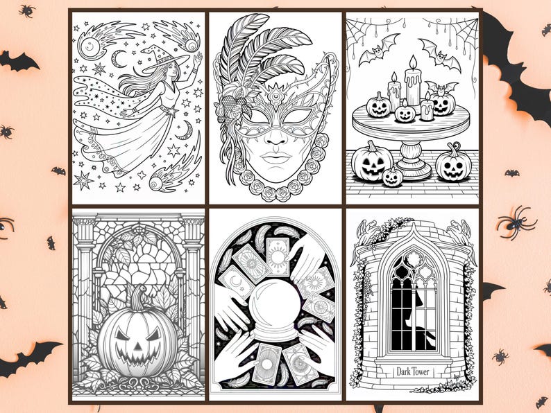 Gothic Halloween Coloring Book Printable Pages Digital Download PDF ...