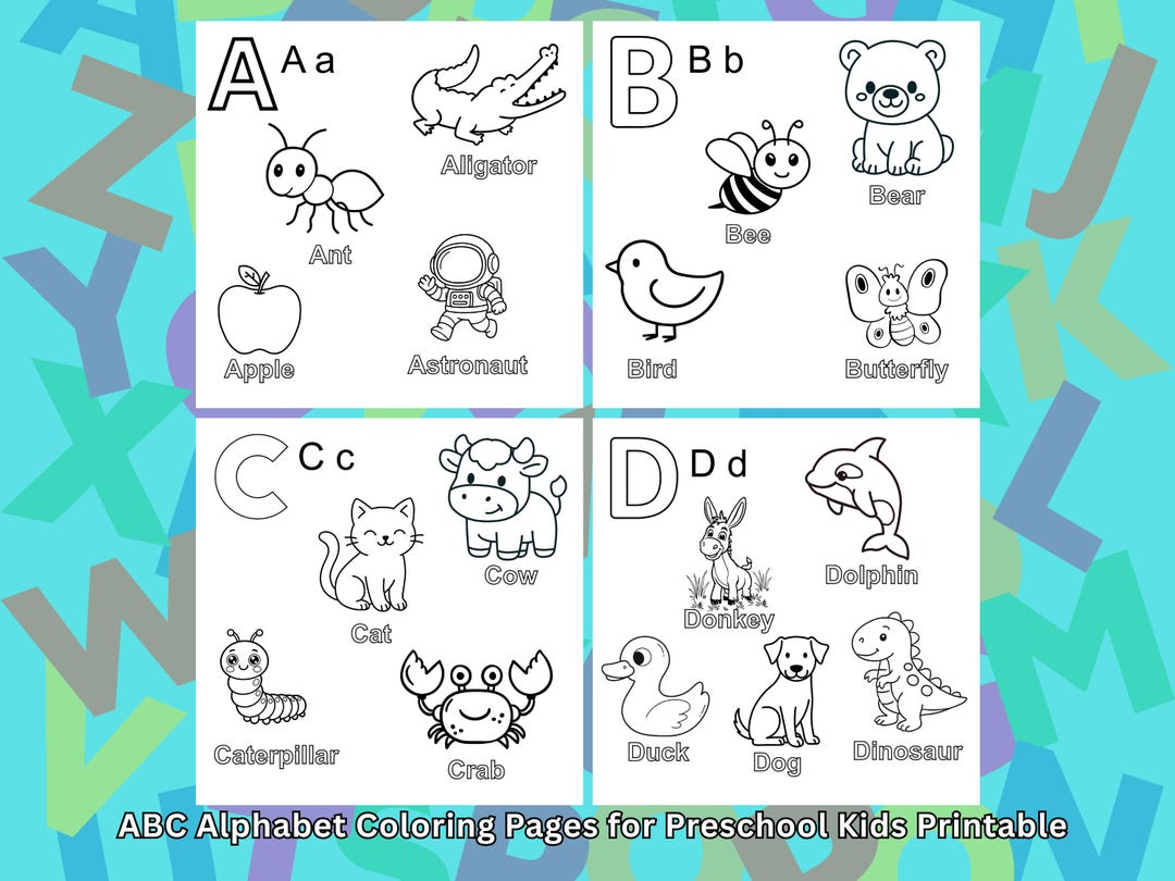 26-page ABC Coloring Set | Upper & Lowercase Letters + Word Images ...