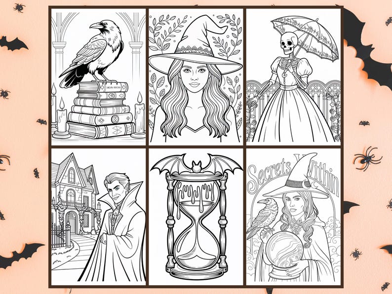 Gothic Halloween Coloring Book Printable Pages Digital Download PDF ...
