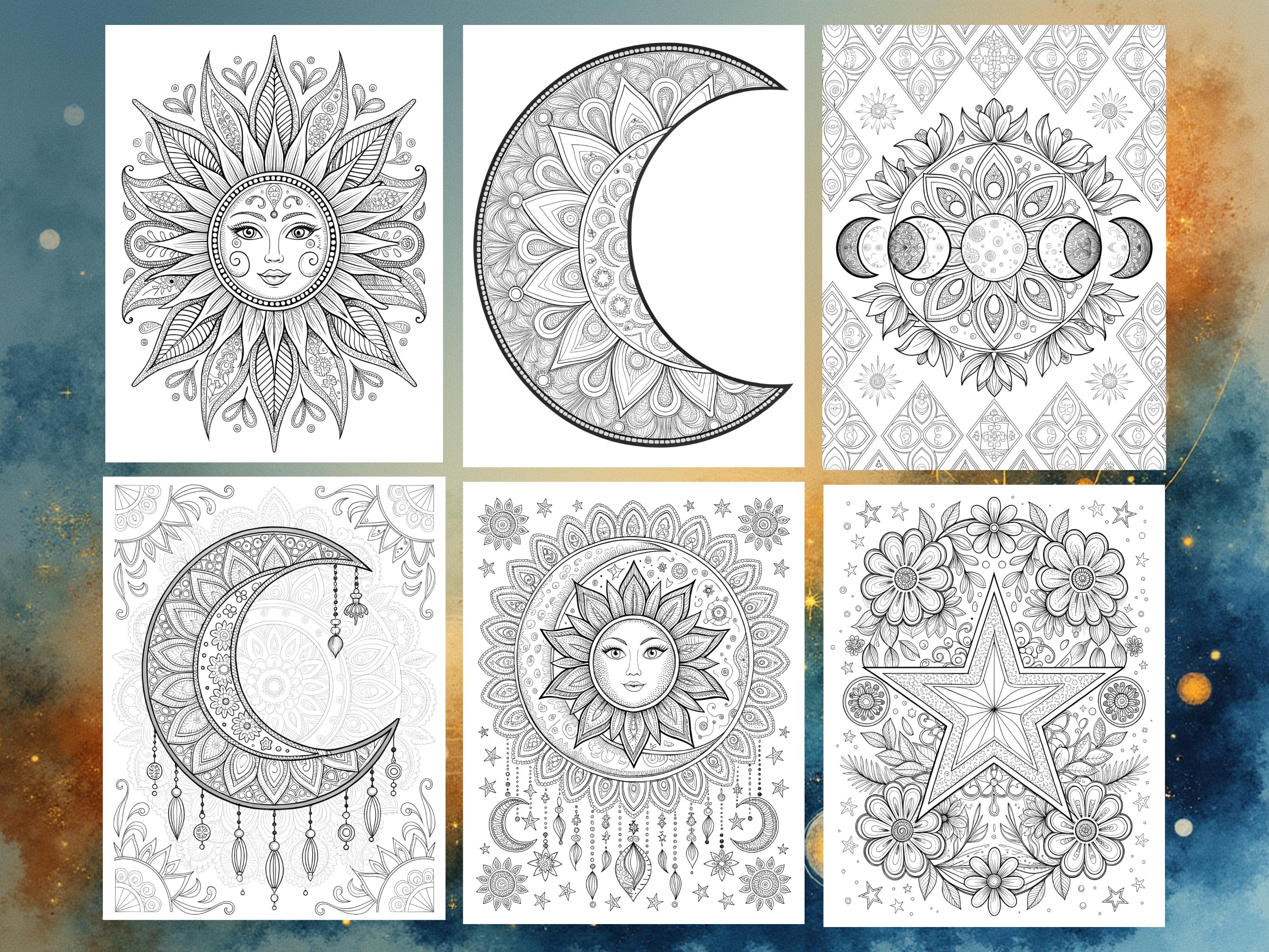 Boho Sun Moon & Stars Coloring Book Printable PDF - Etsy