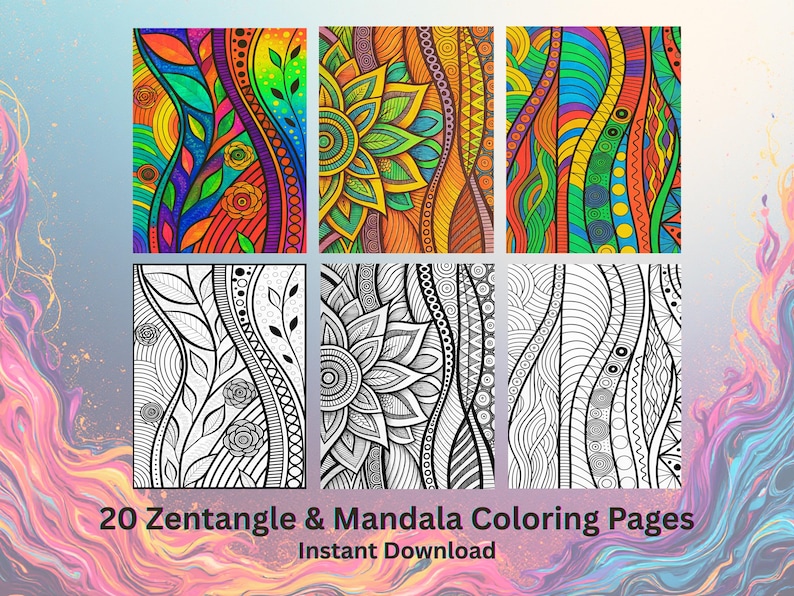 Zentangle & Mandala Patterns Coloring Pages Printable PDF - Etsy