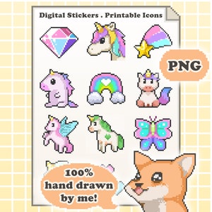 Unicorn Clipart Digital Download, Cute Stickers for Digital Planner ...