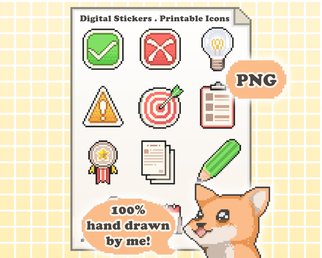 Digital Stickers for Planner, Documentation Icons Pack, Printable PNG ...