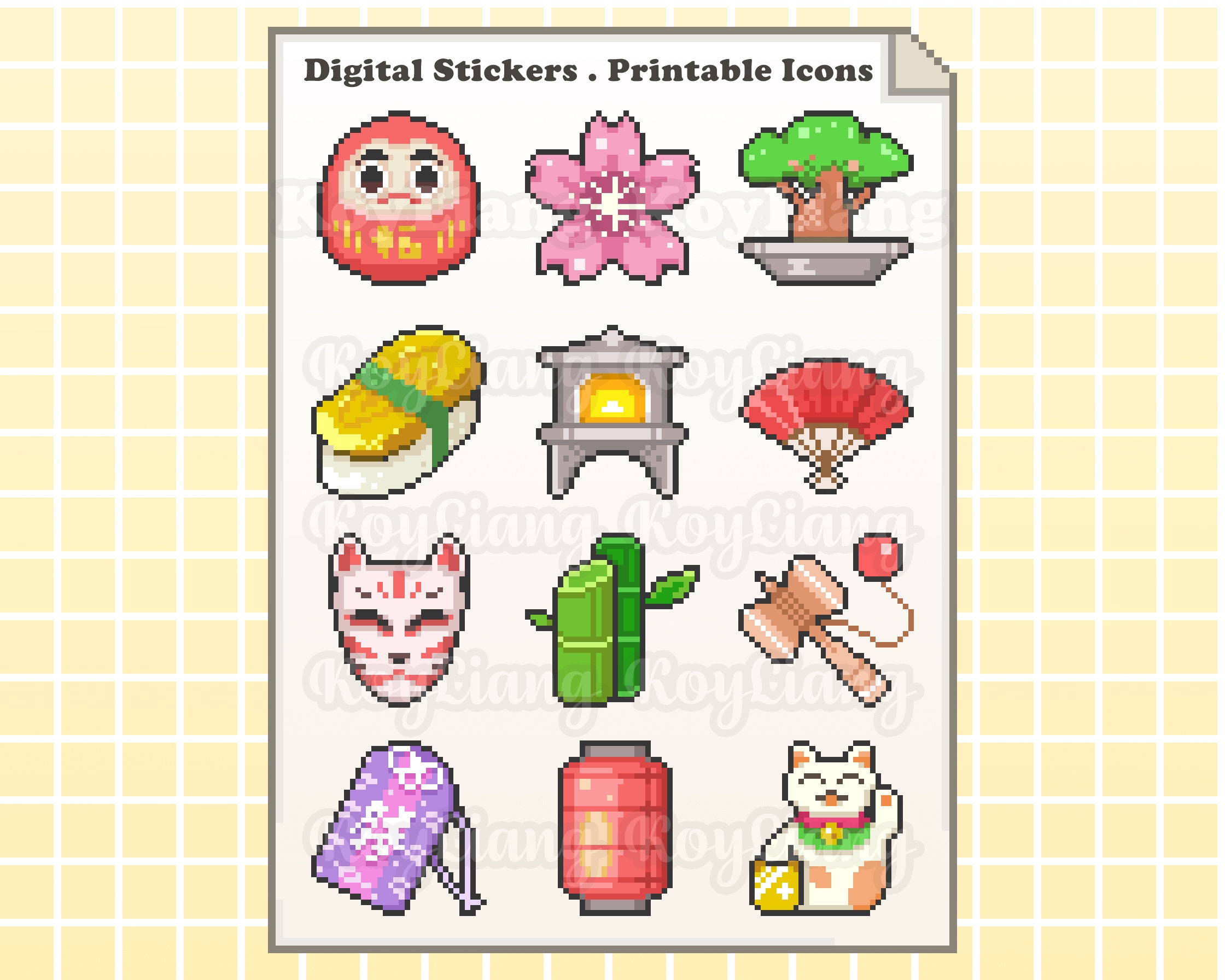 Japanese Style Digital Stickers in PNG Format, Cute Printable Graphics ...