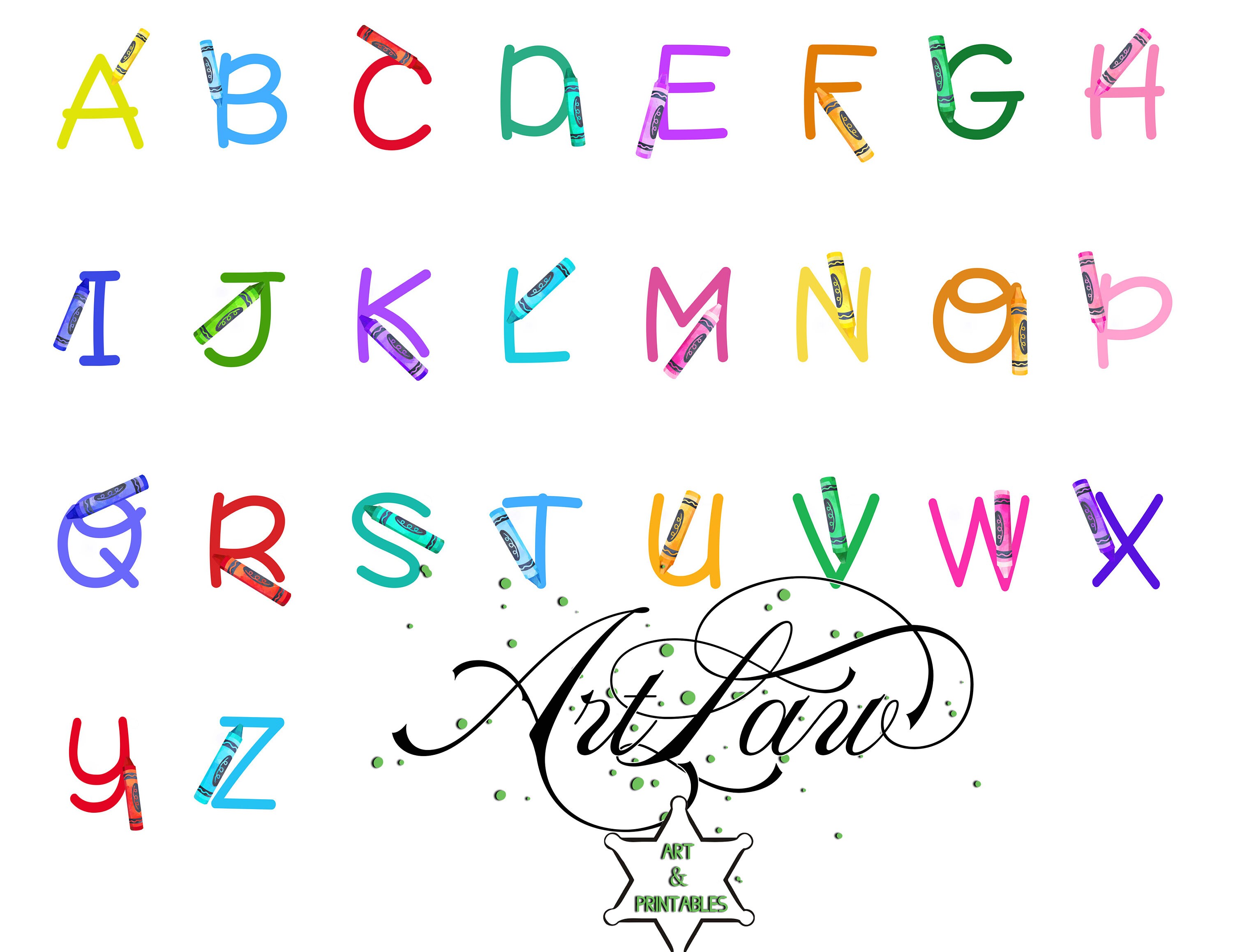 Nursery & Kids Alphabet Crayon Printable Art Primary Colors Instant ...