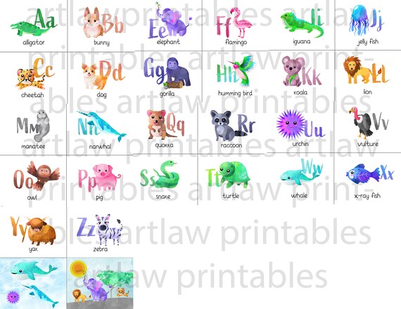 Animal Alphabet Flashcards Printable Instant Download Flash | Etsy