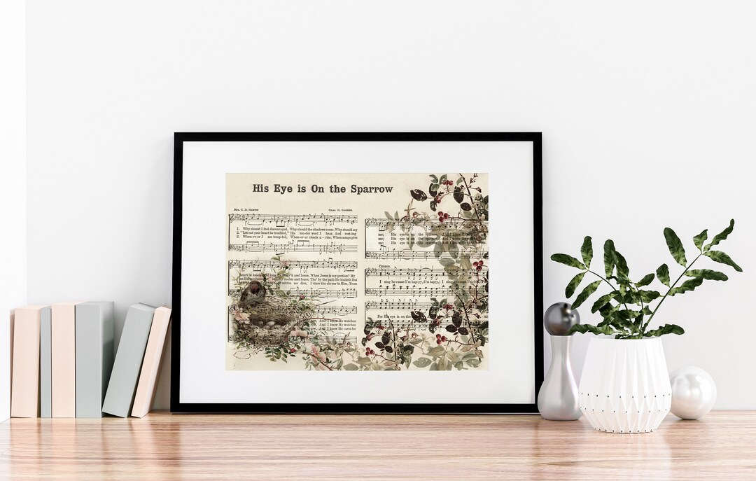 His Eye is on the Sparrow Hymn Print | Vintage Christian Wall Art ...