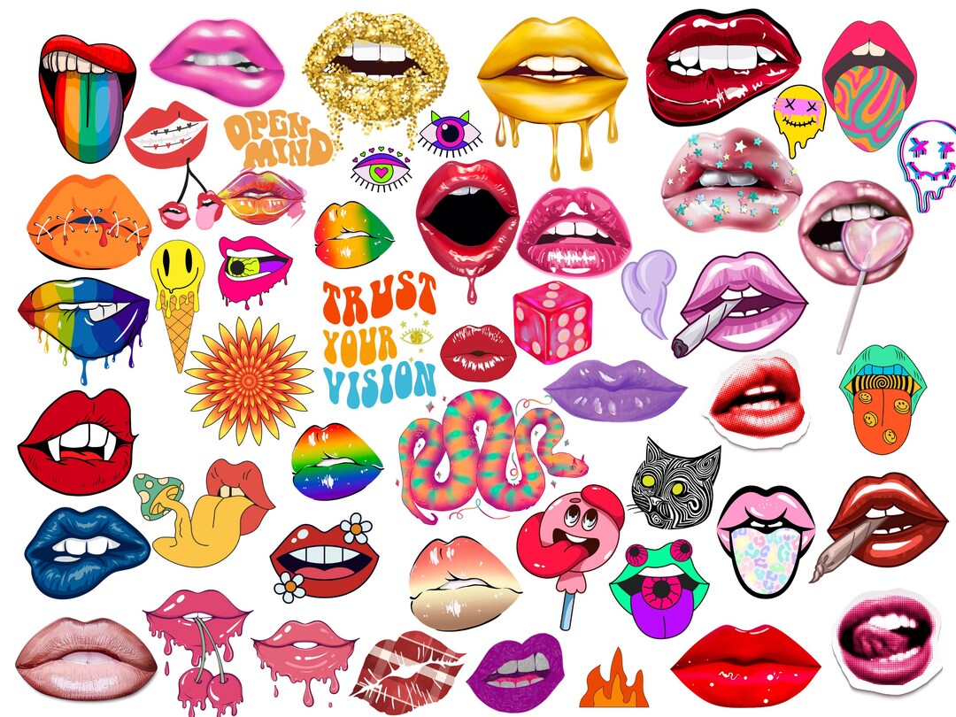 200 Lip & Psychedelic Clipart Files Lip Elements for DIY, Shirt Design ...