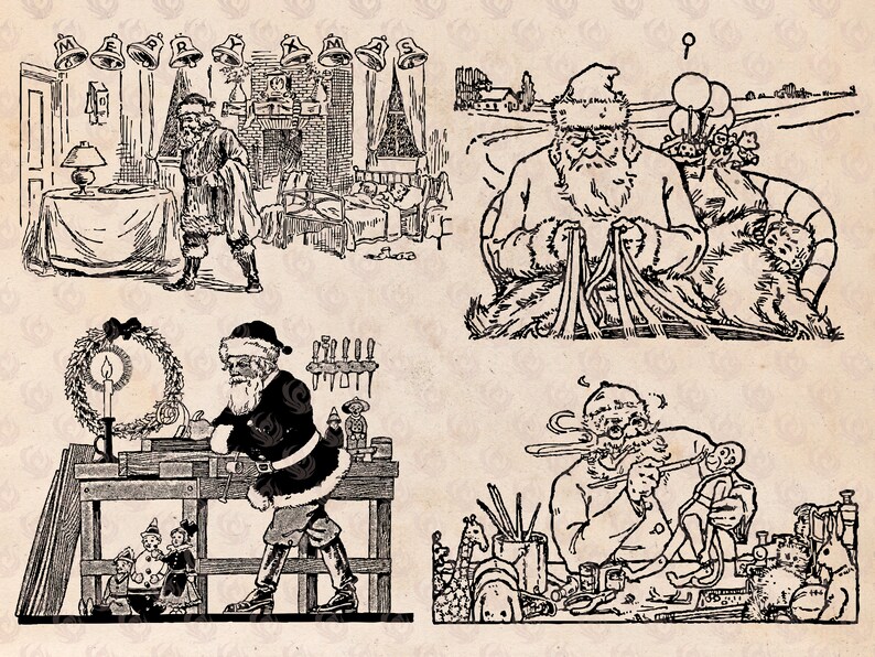 Vintage Santa Png, Christmas Clip Art, Xmas, Father, Line Art Drawing ...