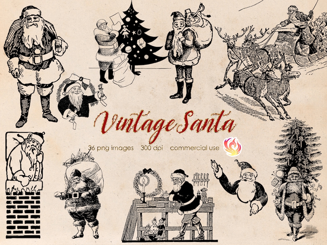 Vintage Santa Png, Christmas Clip Art, Xmas, Father, Line Art Drawing ...