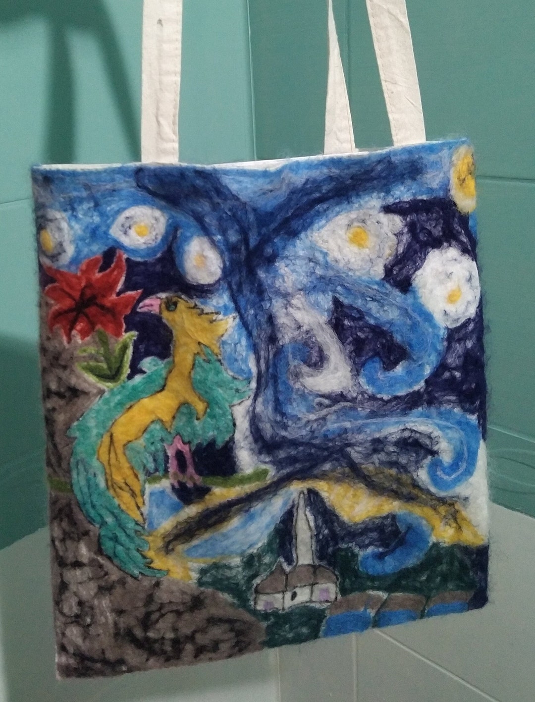 The Starry Night, Vincent Van Gogh, Foal Feather Lined Tote Bag ...
