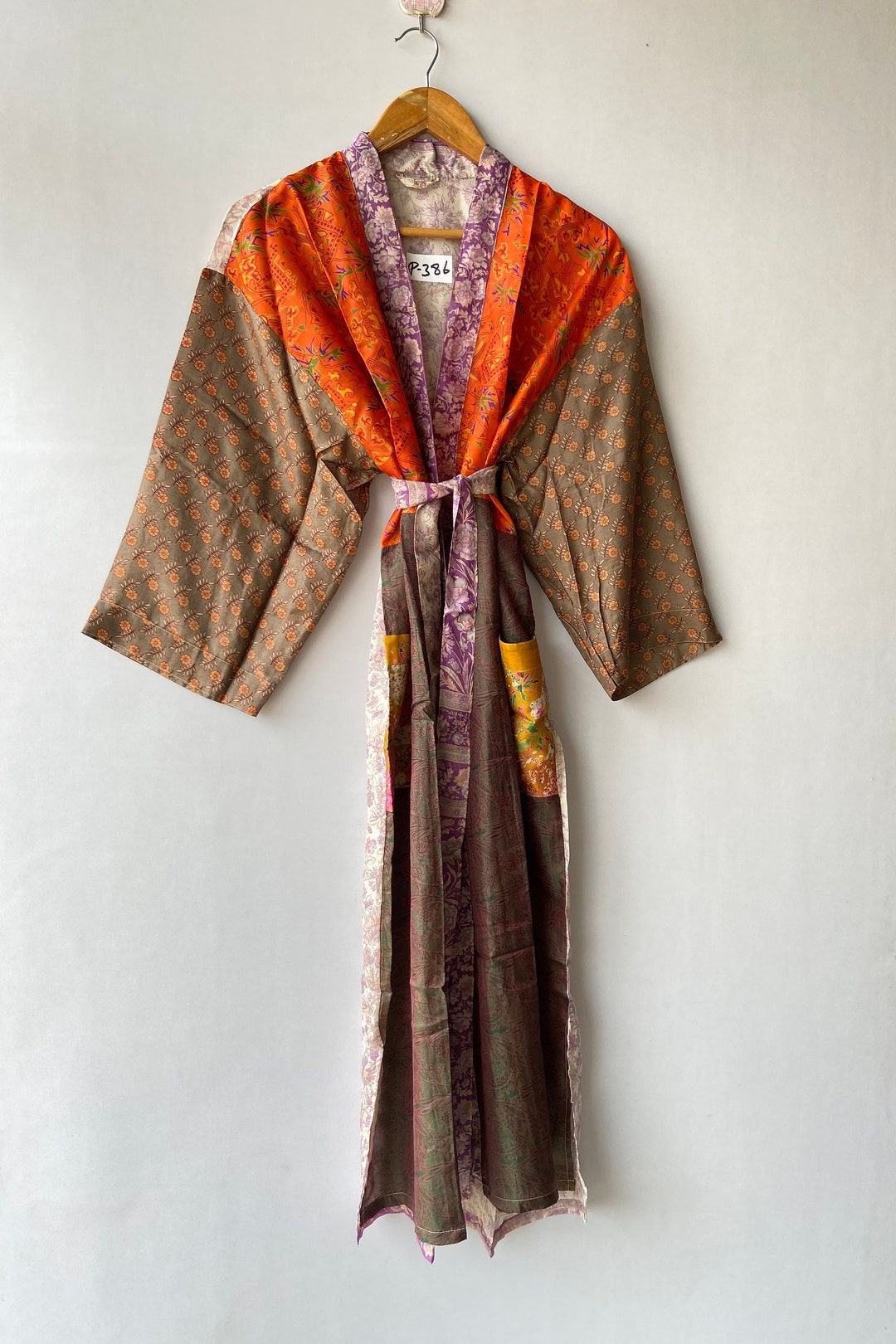 Recycle Saree Kimono Silk Robe Summer Dress Bathrobe Bikini Cover up ...