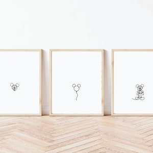 Mickey Mouse Doodle Prints, Black and White Mickey Drawing, Minimal ...