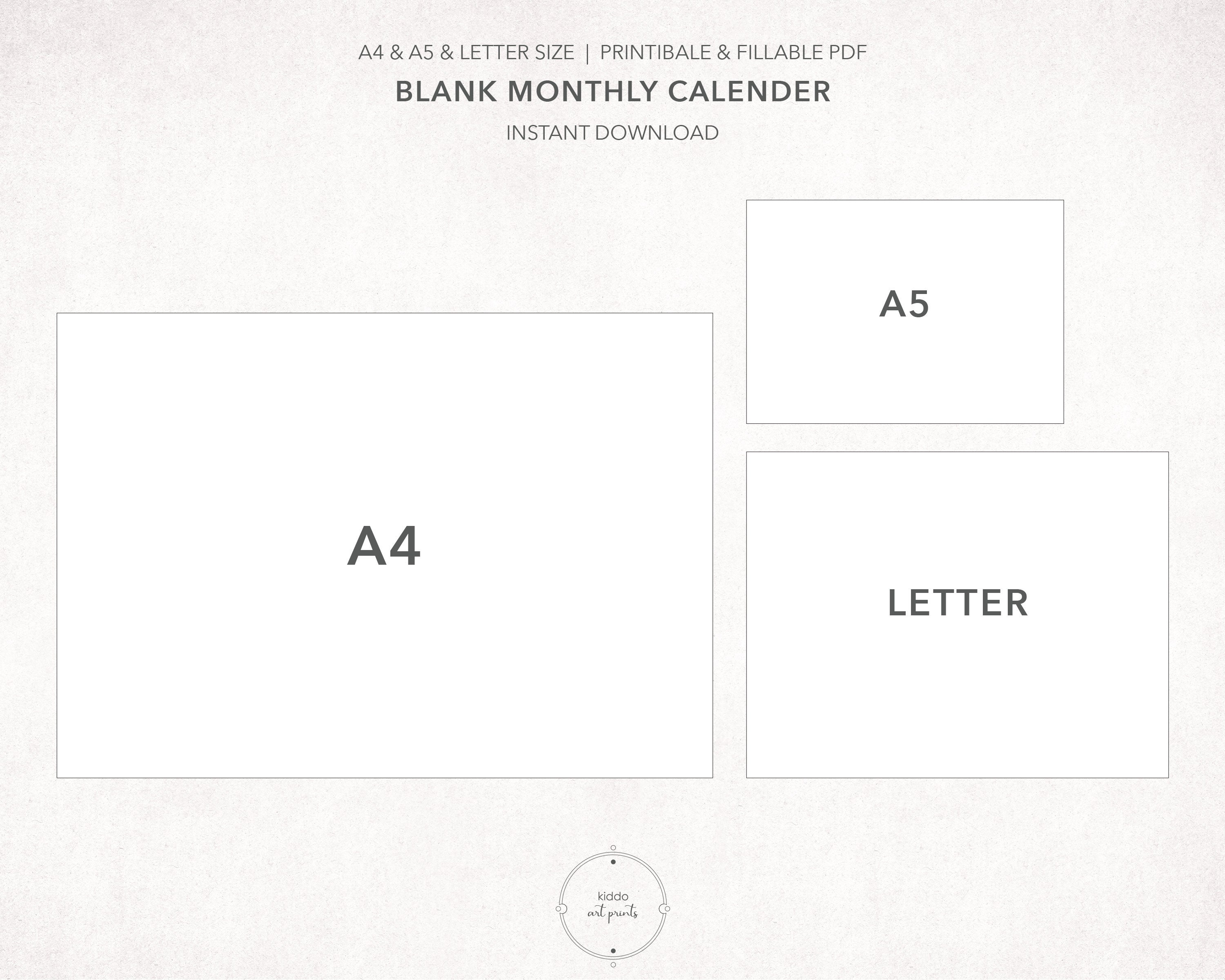 Blank Monthly Calendar Printable Landscape Calendar Minimalist Calendar ...