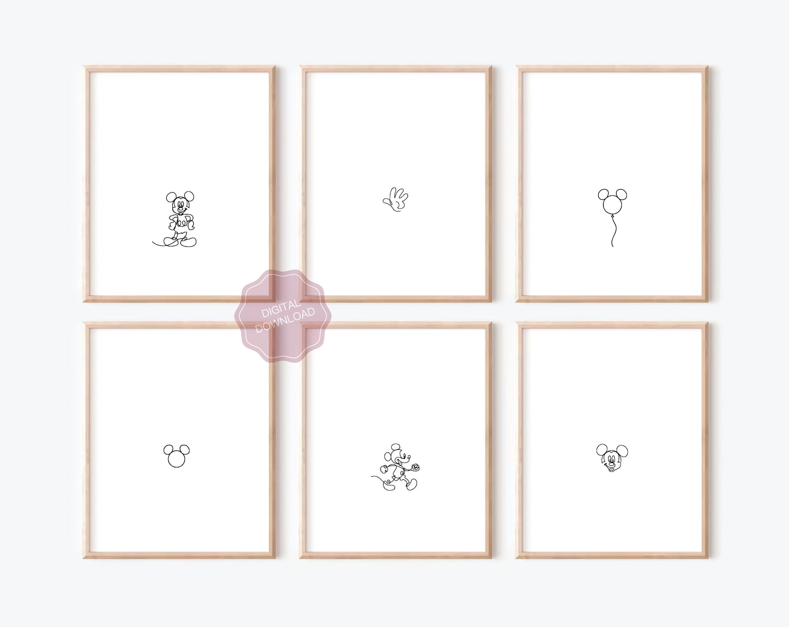 Mickey Mouse Doodle Prints, Black and White Mickey Drawing, Minimal ...