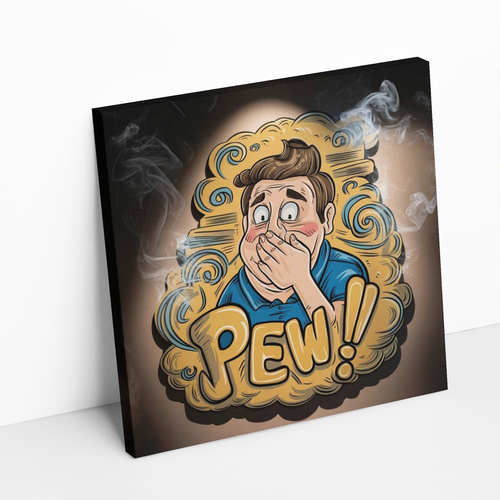 Funny Bathroom Stinky "pew" Canvas Wall Art, Stinky Comic Canvas Print ...