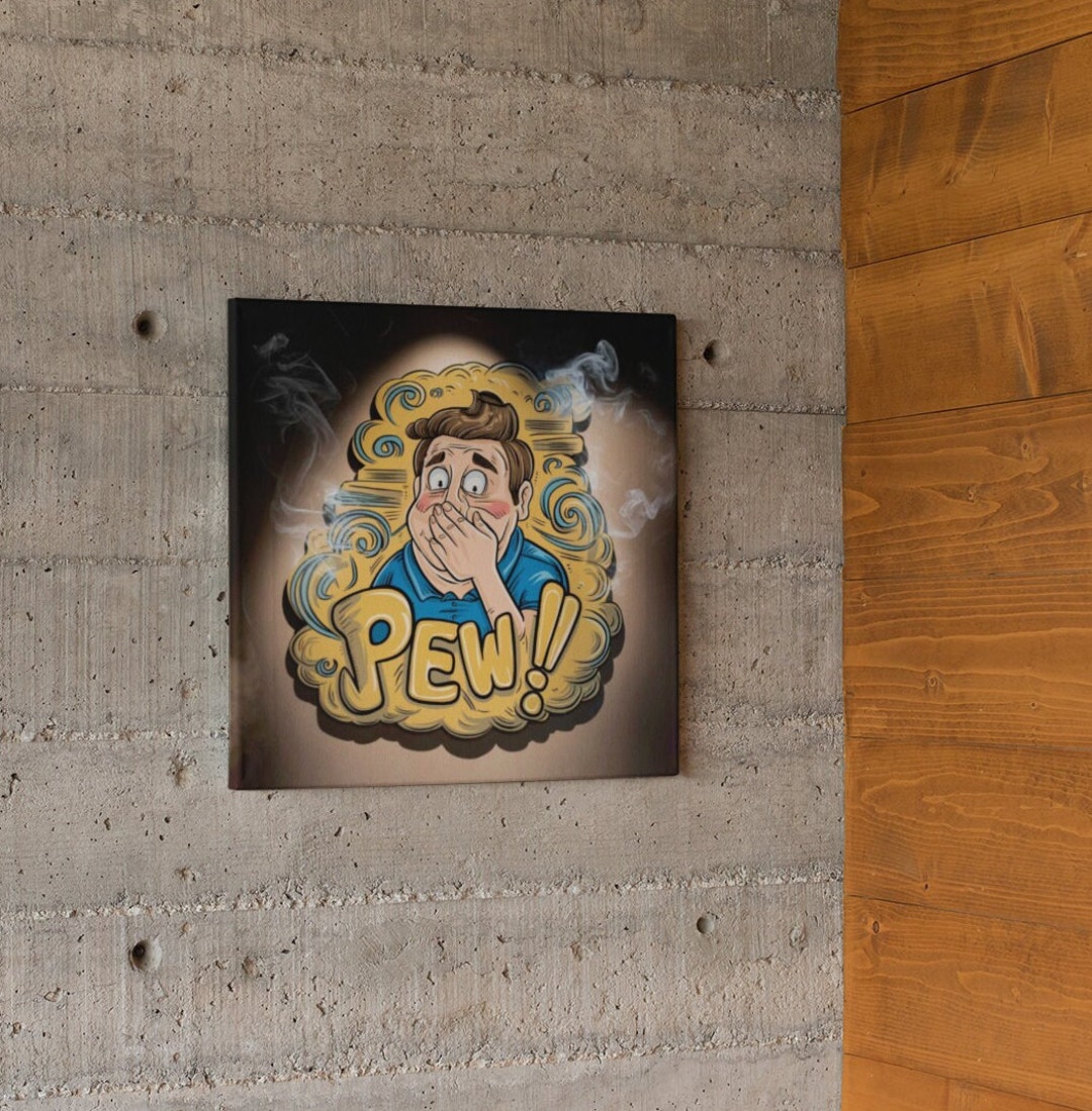 Funny Bathroom Stinky "pew" Canvas Wall Art, Stinky Comic Canvas Print ...