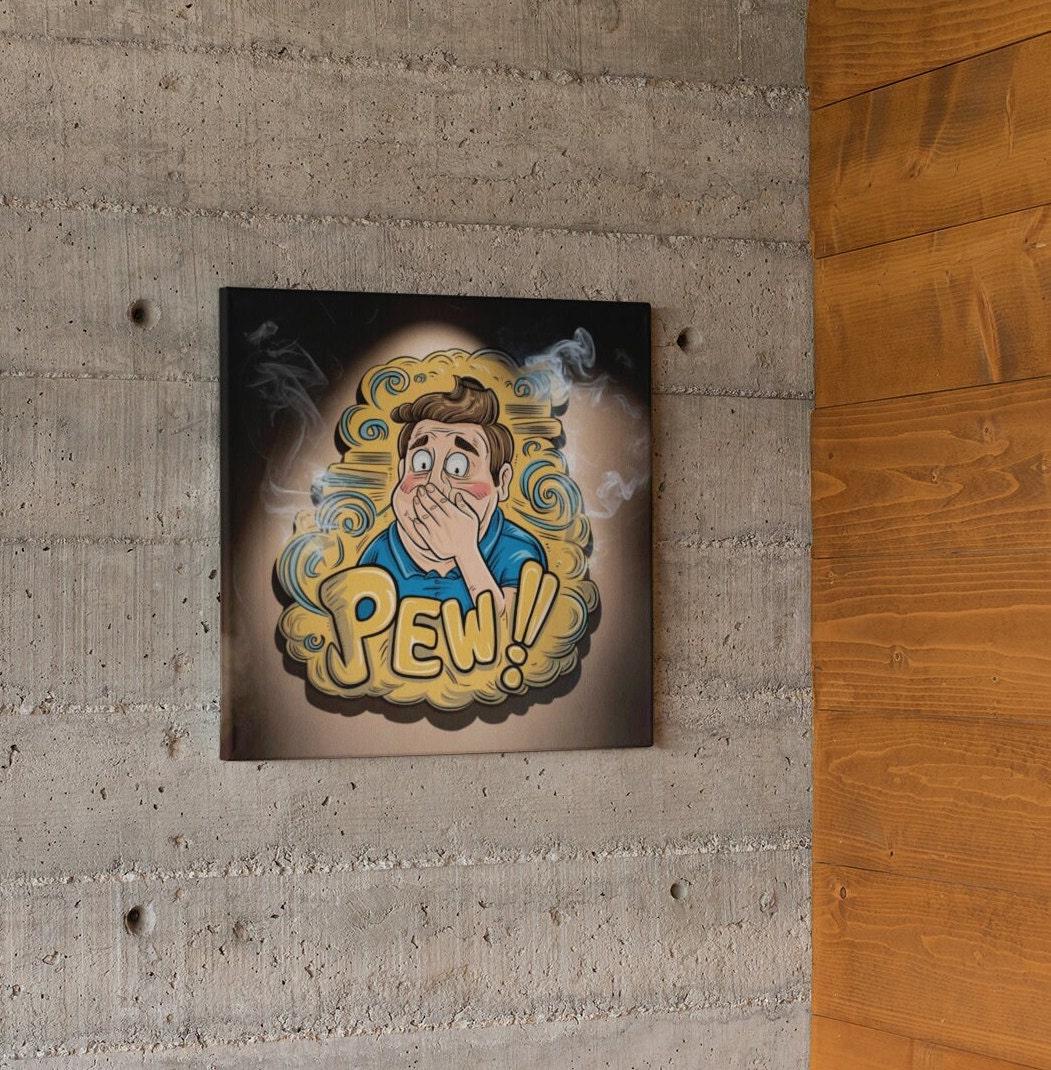 Funny Bathroom Stinky "pew" Canvas Wall Art, Stinky Comic Canvas Print ...