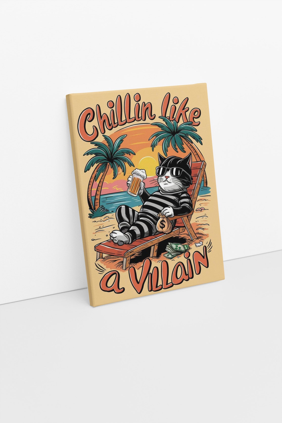 Vibrant Cool Cat Wall Art, Chillin Like a Villain, Comic Style Canvas ...