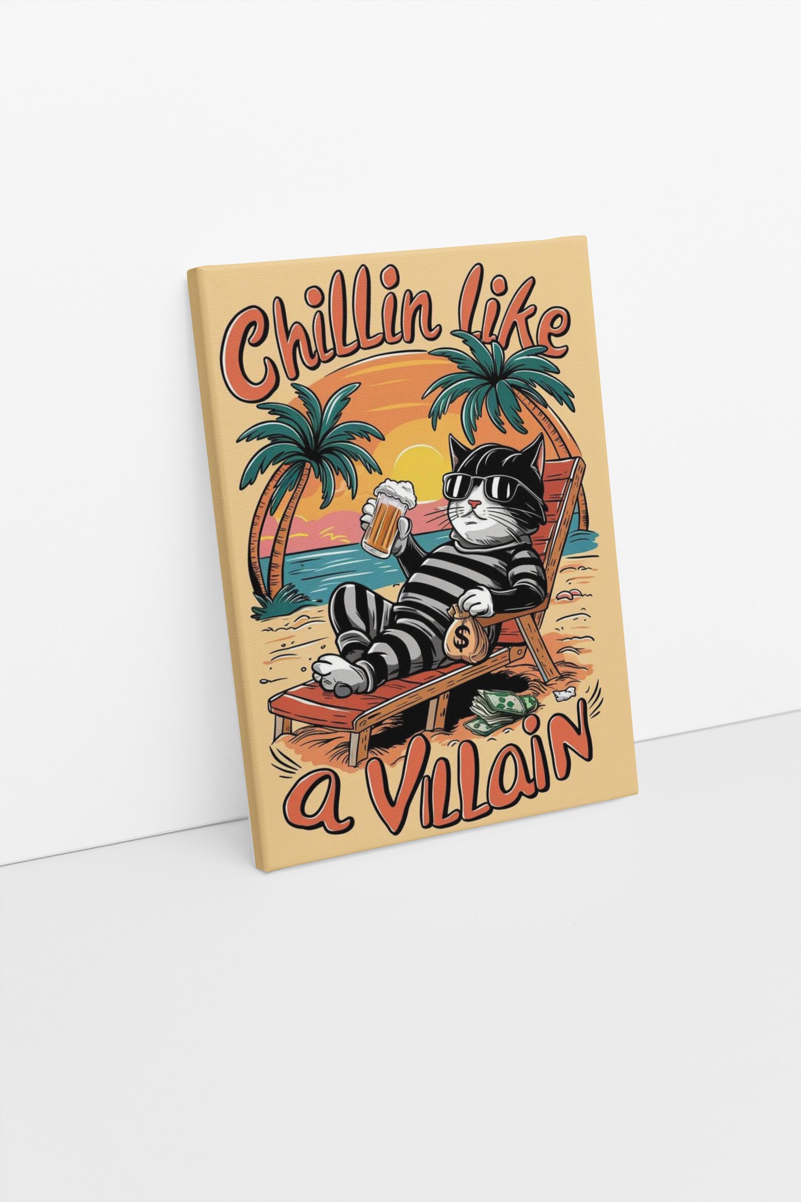 Vibrant Cool Cat Wall Art, Chillin Like a Villain, Comic Style Canvas ...