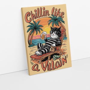 Vibrant Cool Cat Wall Art, Chillin Like a Villain, Comic Style Canvas ...