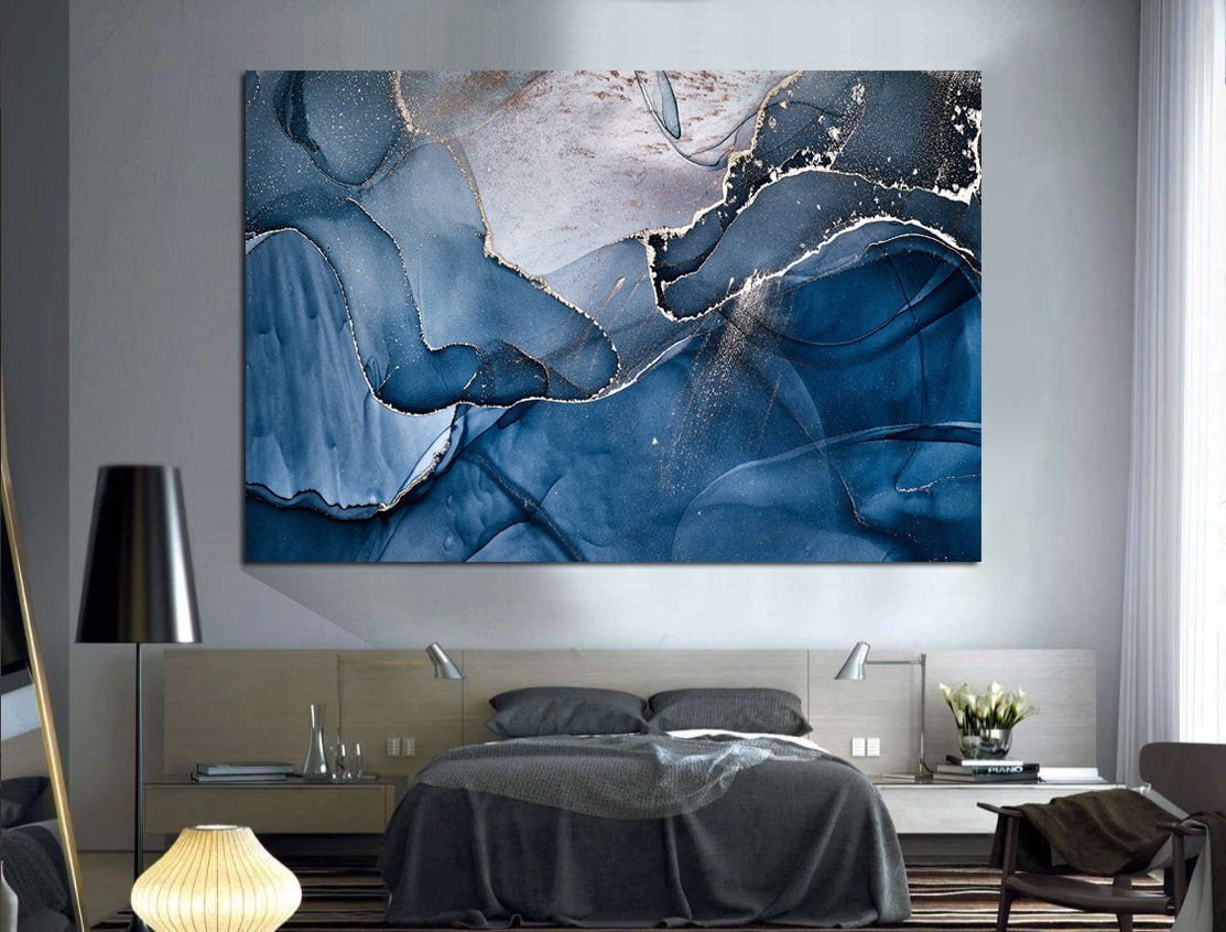 Blue Marble Print Marble Wall Decor, Blue Wall Art, Abstract Painting ...
