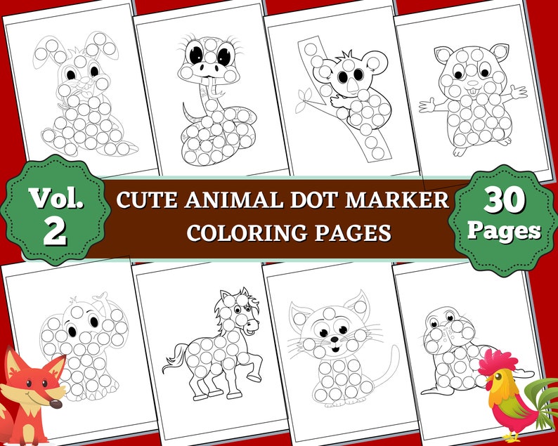 30 Cute Animal Dot Marker Coloring Book | VOL. 2 | INSTANT DOWNLOAD ...