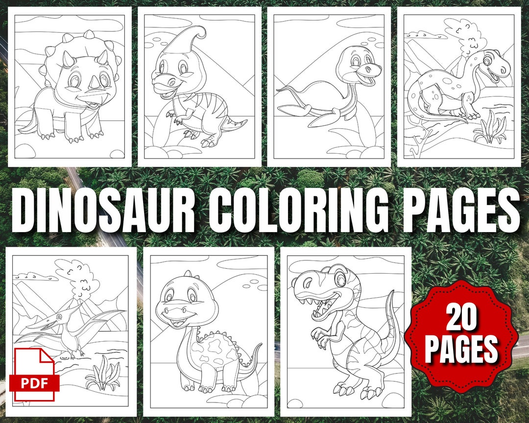 20 Dinosaur Coloring Pages | INSTANT DOWNLOAD | Dinosaur Coloring Book ...
