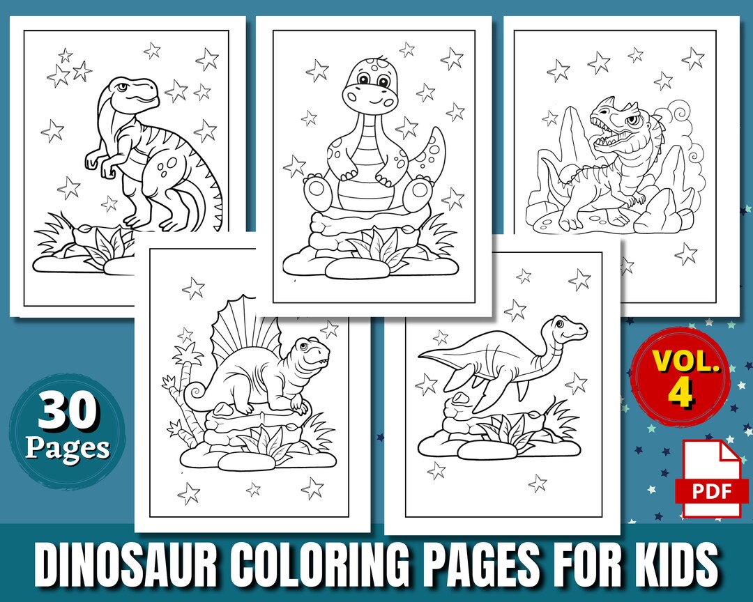 30 Dinosaur Coloring Pages |VOL. 4 | INSTANT DOWNLOAD | Dinosaur ...