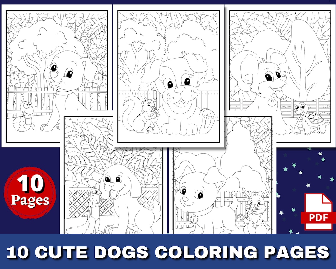 10 Adorable Dogs Printable Coloring Pages for Kids | INSTANT DOWNLOAD ...