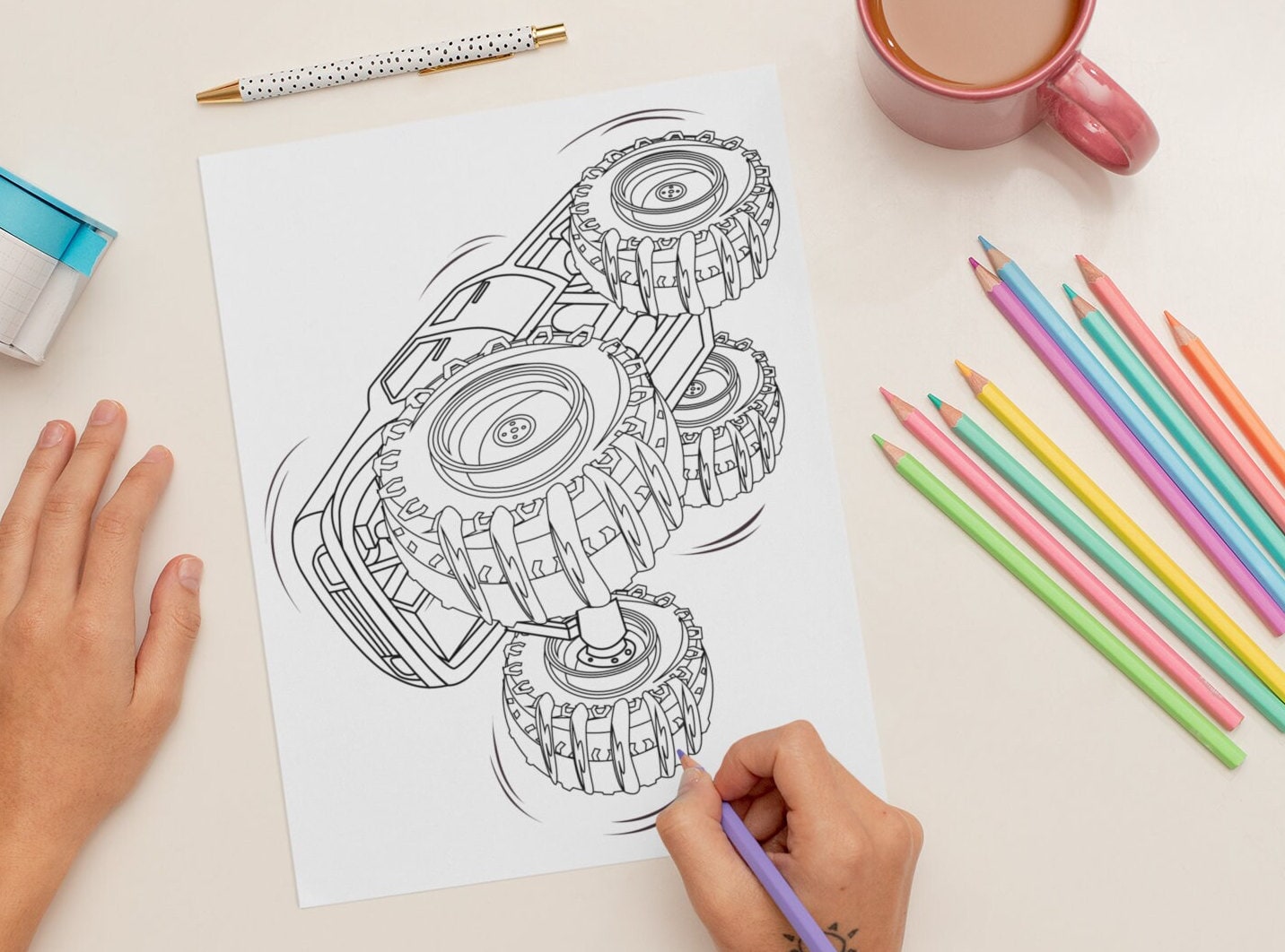 Monster Trucks Coloring Pages 40 Pages Digital Download Monster Truck ...