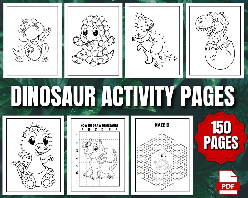 150 Dinosaur Activity Pages INSTANT DOWNLOAD Dinosaur Activity Book ...
