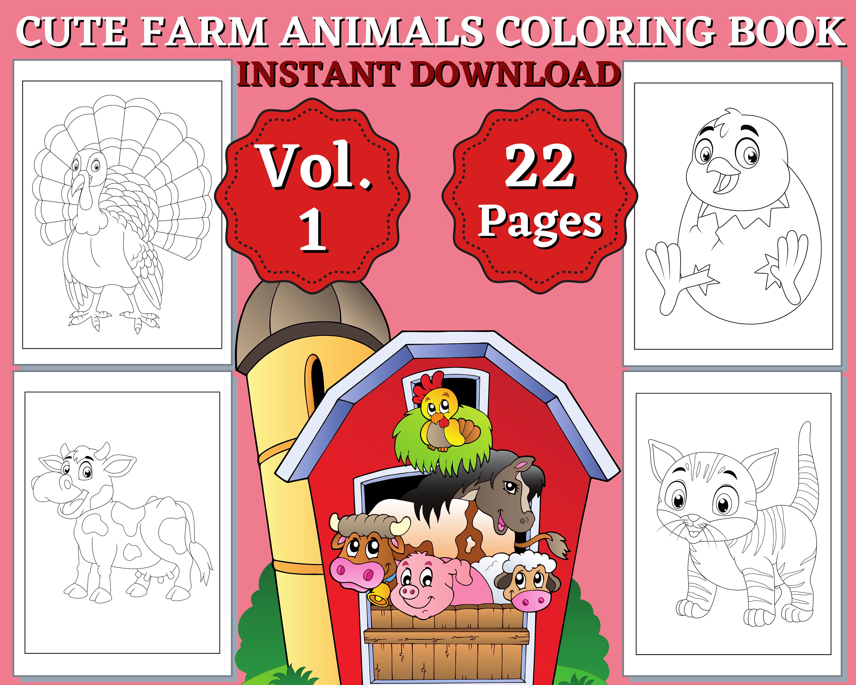 22 Farm Animals Digital Coloring Book Kdp Complete Interior - Etsy