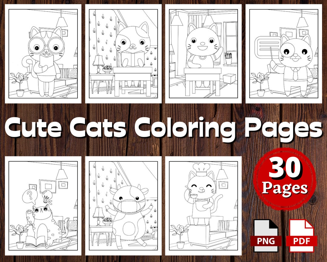 Adorable Cats Coloring Pages for Kids | 10 Printable Pages | Cat ...