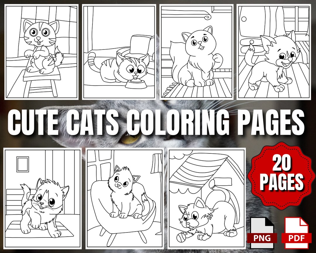 Adorable Cats Coloring Pages for Kids | 10 Printable Pages | Cat ...