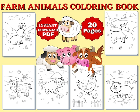 20 Cute Farm Animals Digital Coloring Book Kdp Complete - Etsy