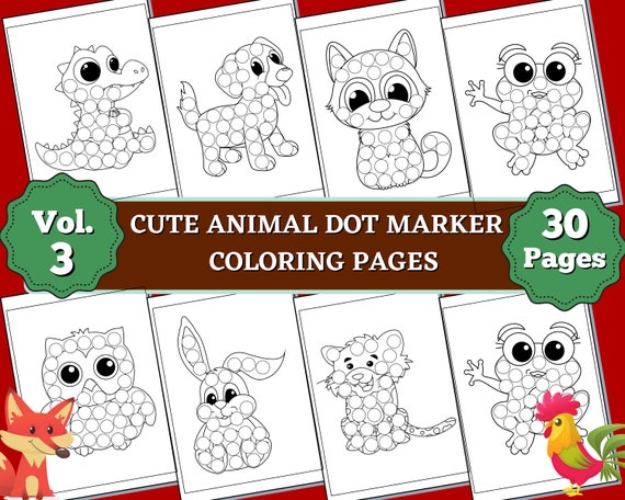 30 Cute Animal Dot Marker Coloring Book VOL. 3 INSTANT | Etsy